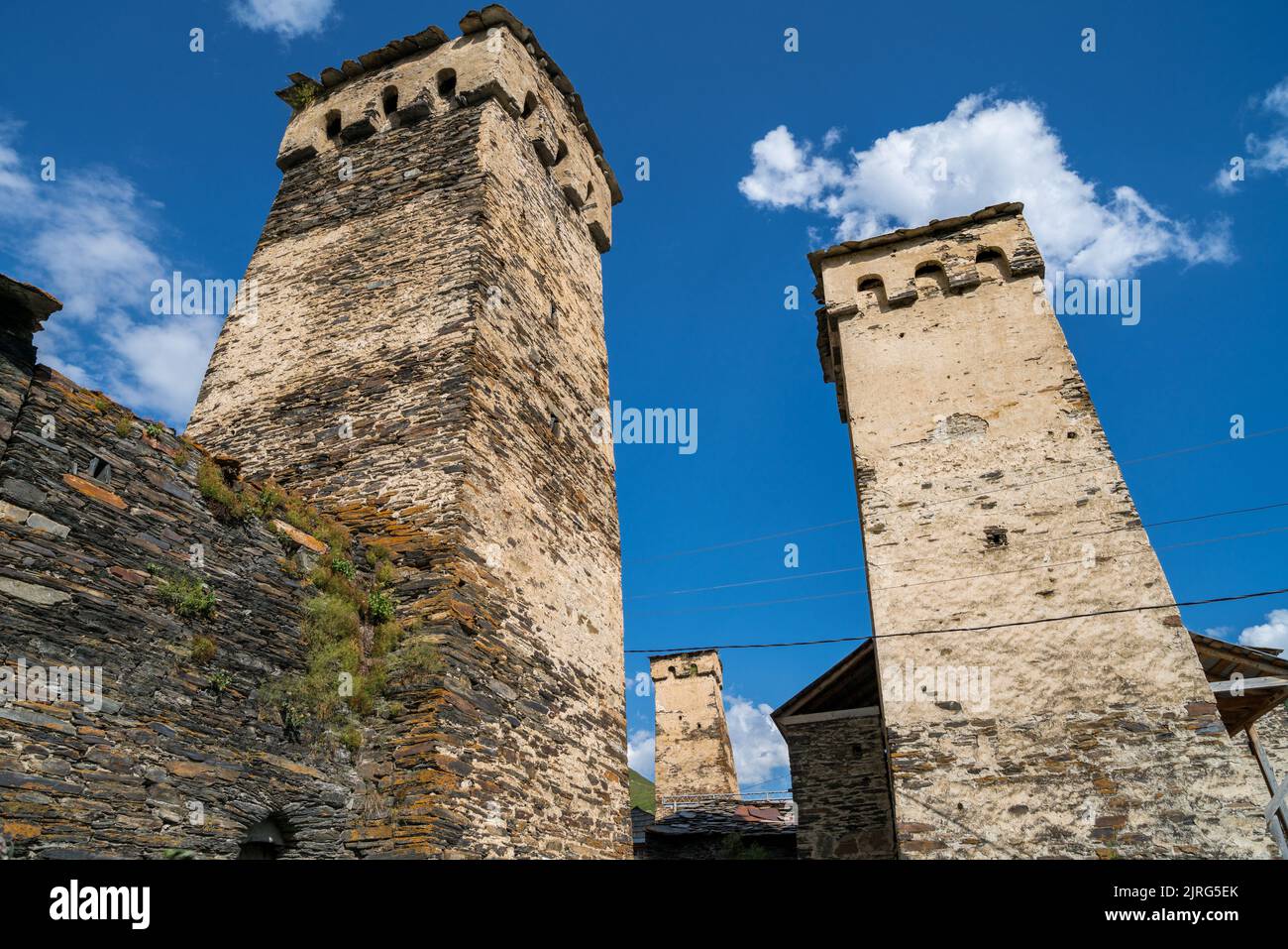 Traditinal Svan towers in Ushguli community (village Zhibiani) in ...