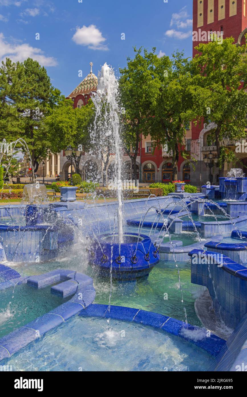 Clean Water Jet at Blue Tiles Fountain Landmark Summer Day Subotica ...