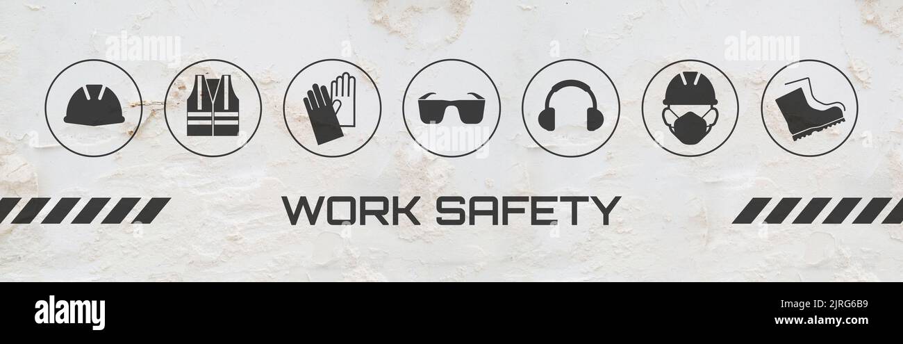 work safety sign on wall background Stock Photo - Alamy