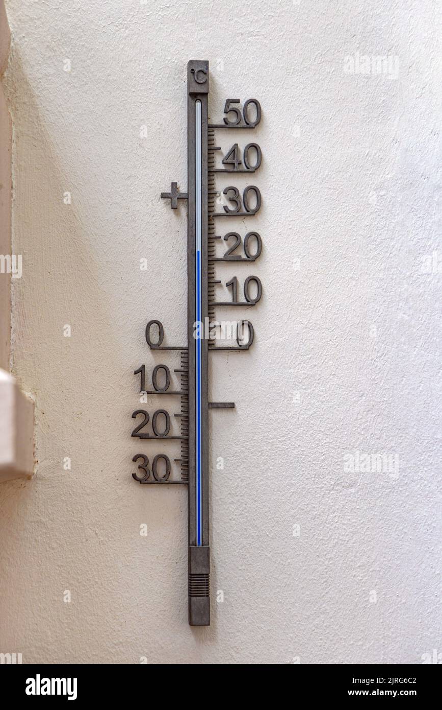 Celsius Thermometer Temperature Scale at White Wall Stock Photo - Alamy