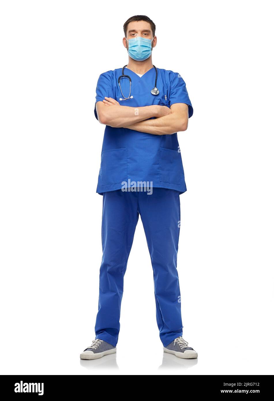 male doctor in blue uniform and mask Stock Photo - Alamy