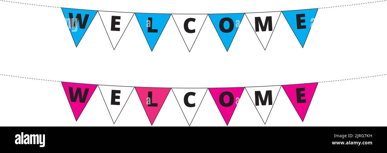 Light blue, pink and white welcome banner on a white background Stock ...