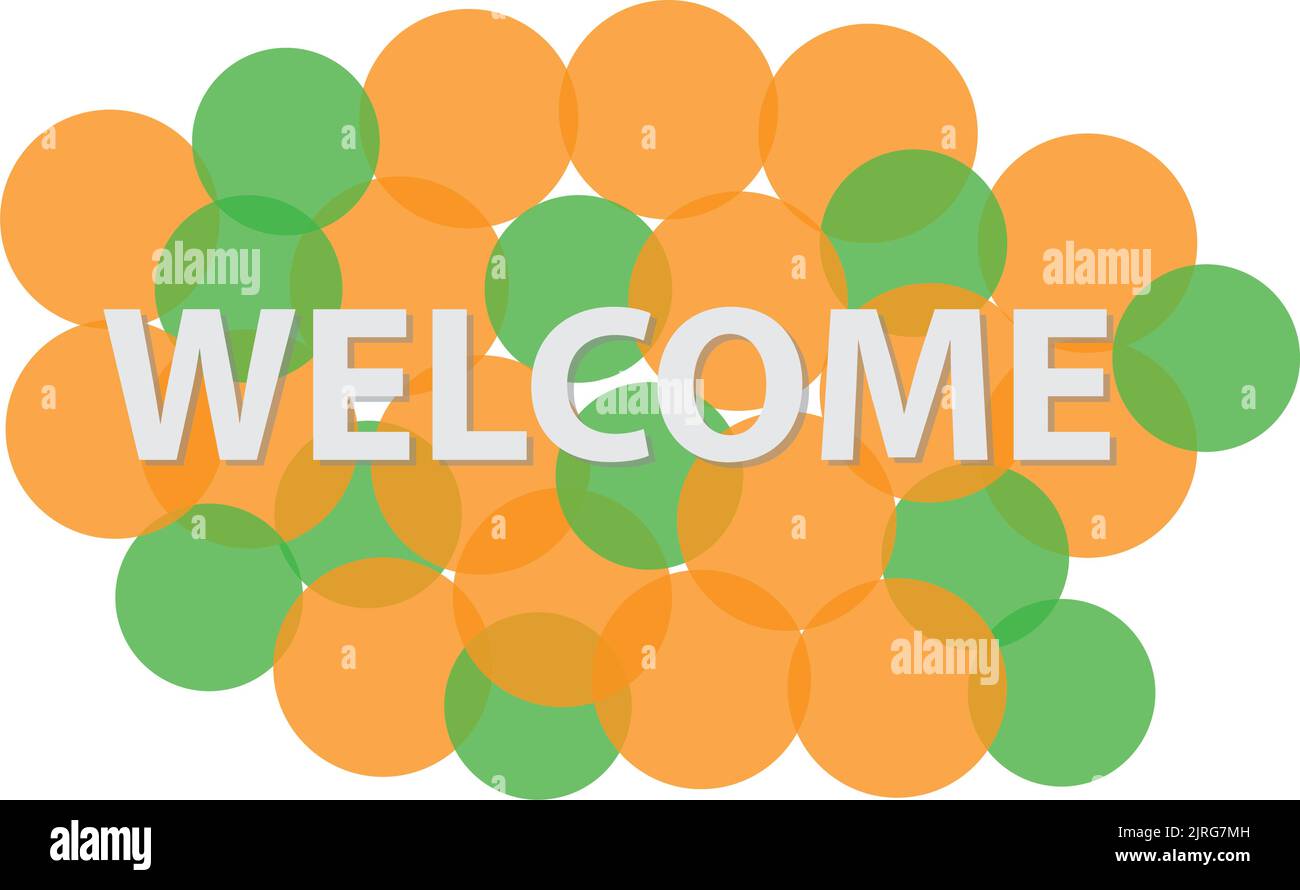 Orange and green circles shape background welcome banner on a white ...