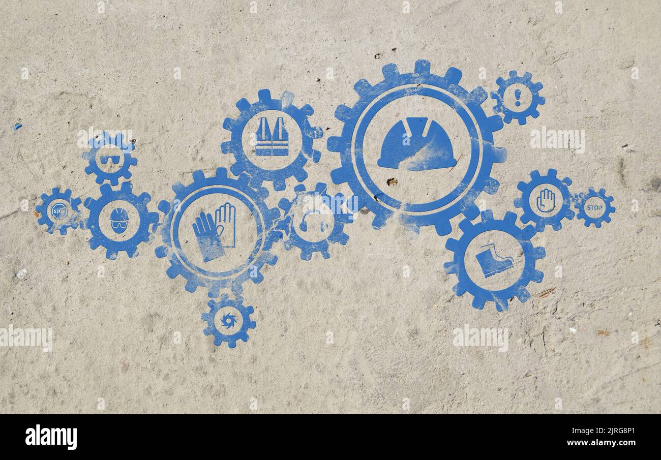 work safety sign on wall background Stock Photo - Alamy