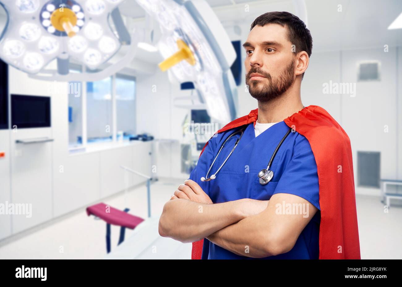 doctor or male nurse in superhero cape at hospital Stock Photo - Alamy