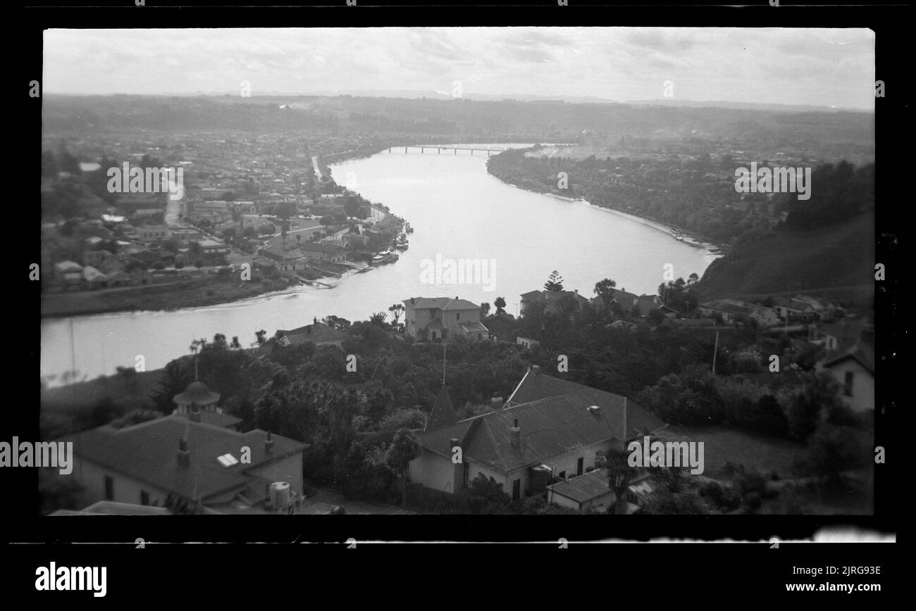 Up (Turakina) river from same place (Fry bridge), 30 March 1938, by ...