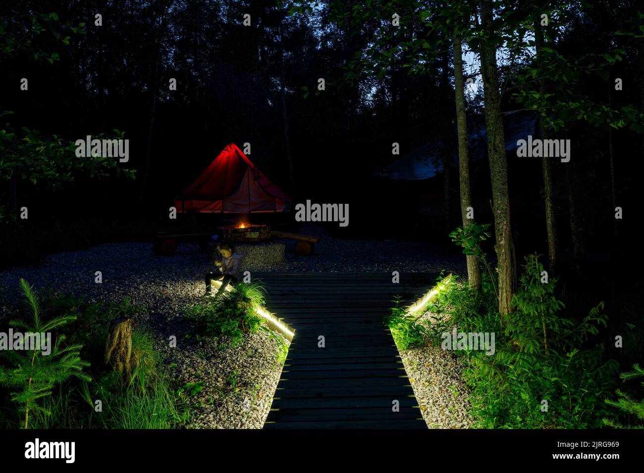 Night lights at the glamping in the forest Stock Photo - Alamy