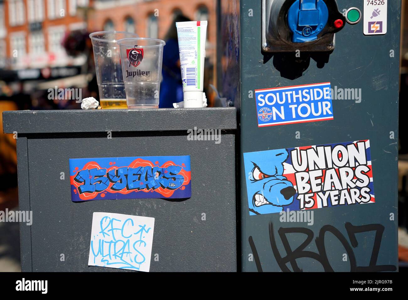 Rangers stickers on display ahead of the UEFA Champions League ...