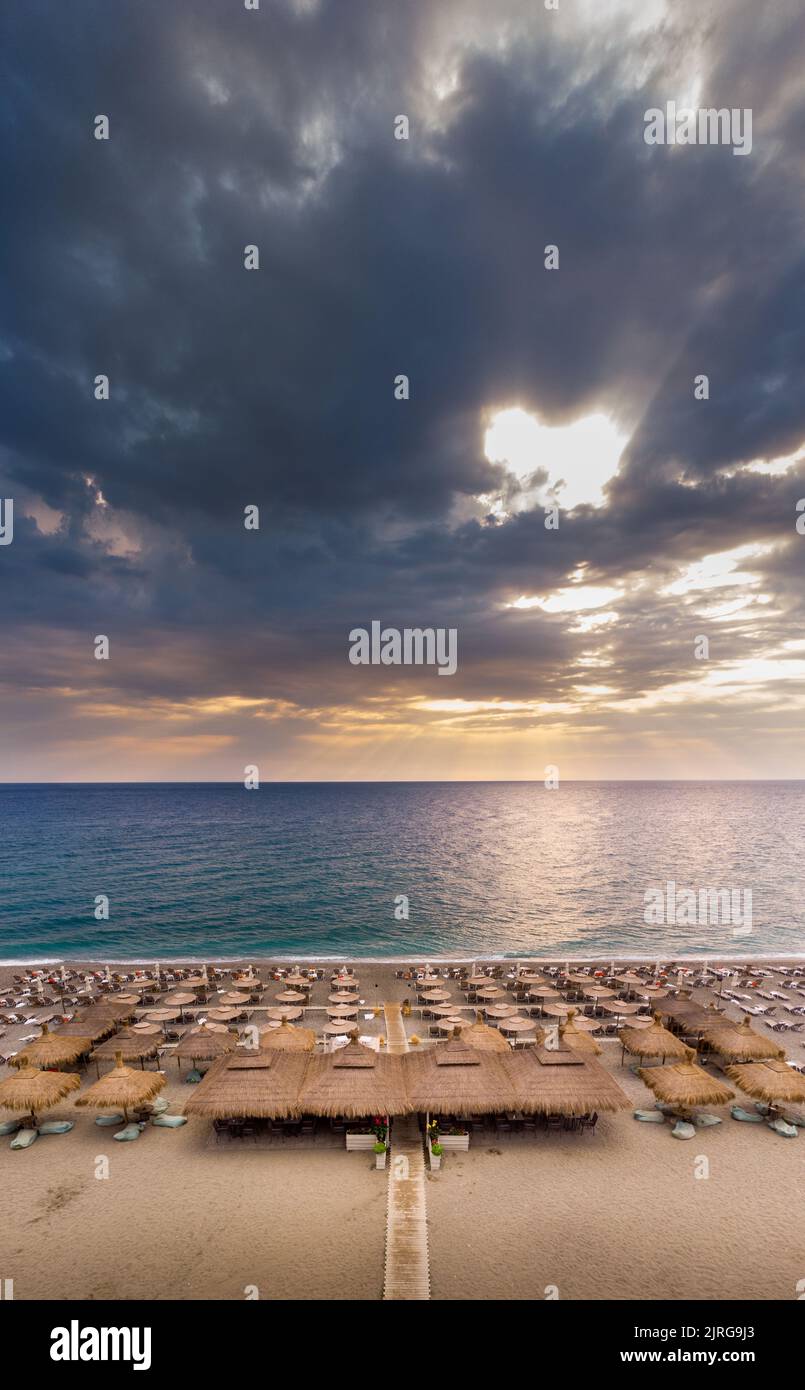 Vertical panorama aerial landscape or seascape photo of a beach bar at ...