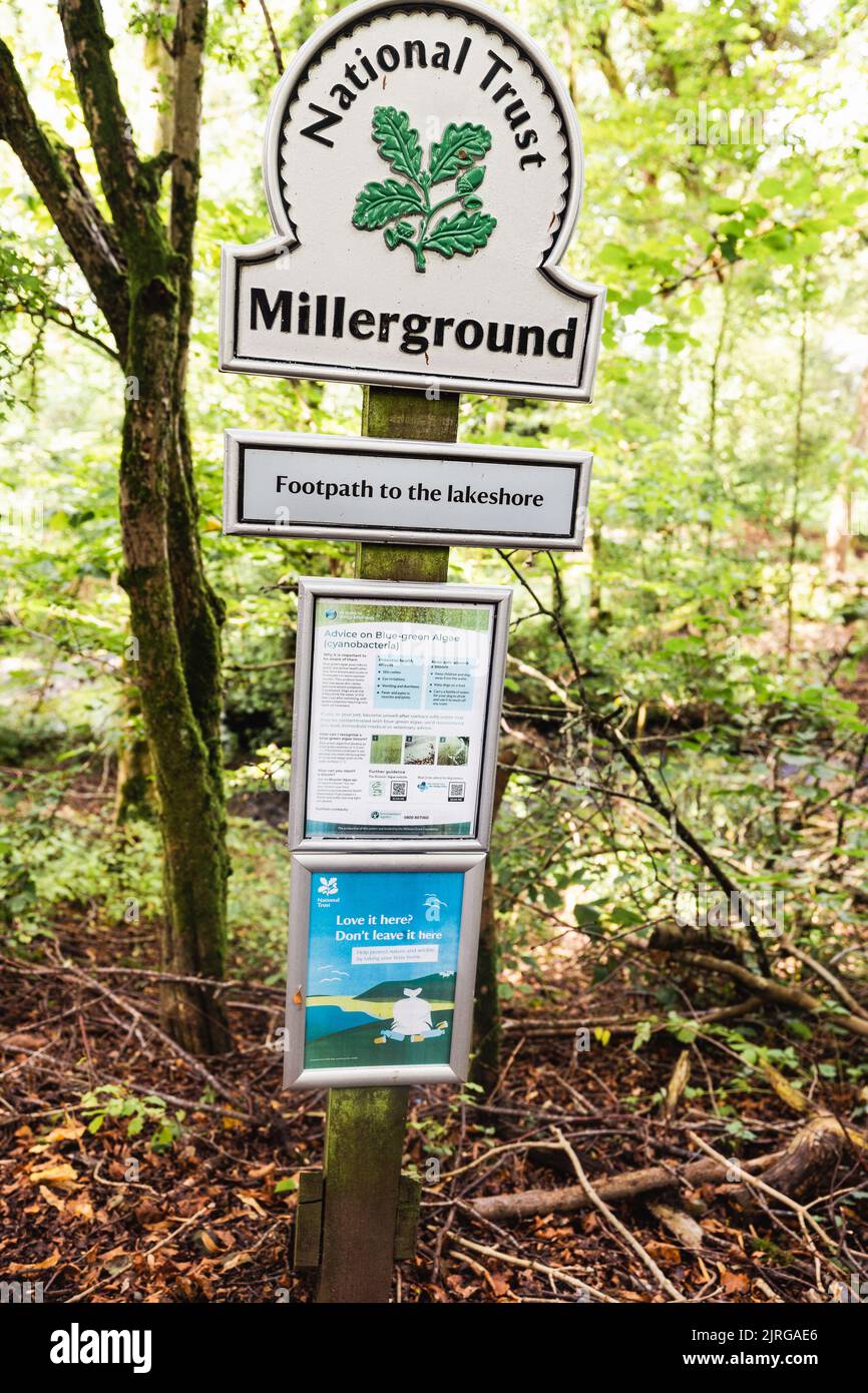 Lake Windermere Cumbria 24th August 2022 Advice warning signs of "Blue ...