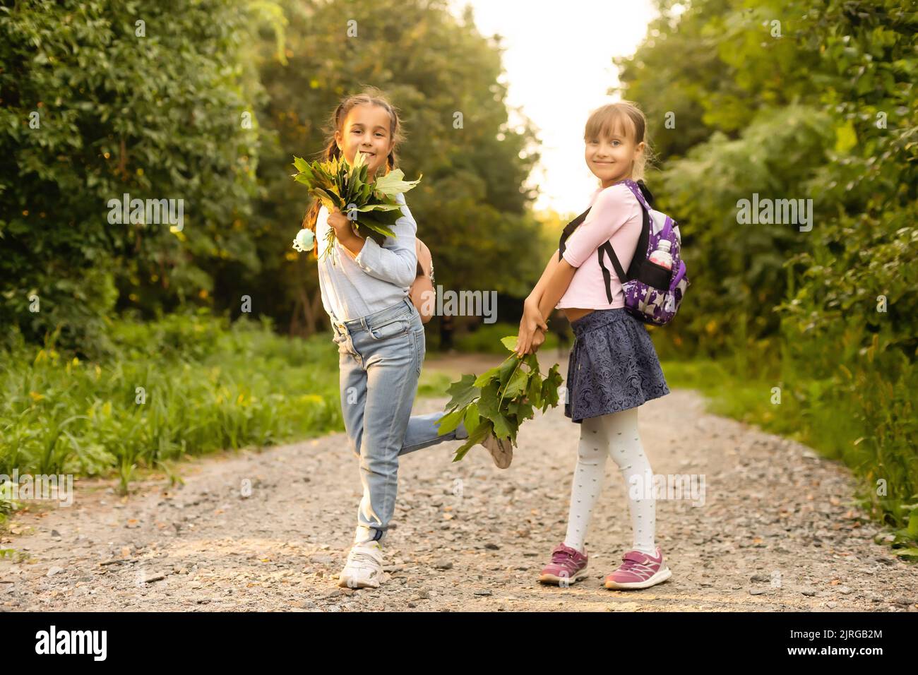 Two girls throwing leaves hi-res stock photography and images - Alamy