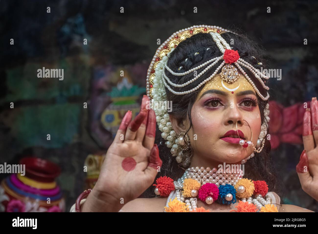 Portrait of beautiful black haired woman face with perfect makeup and ...