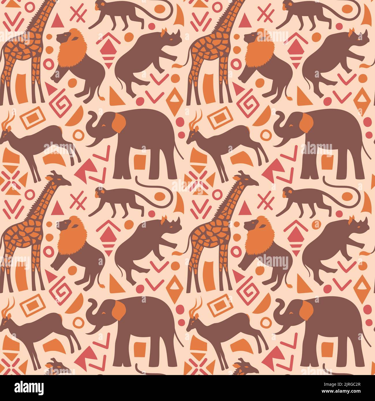 Abstract African seamless pattern with minimalist wild animals Stock ...