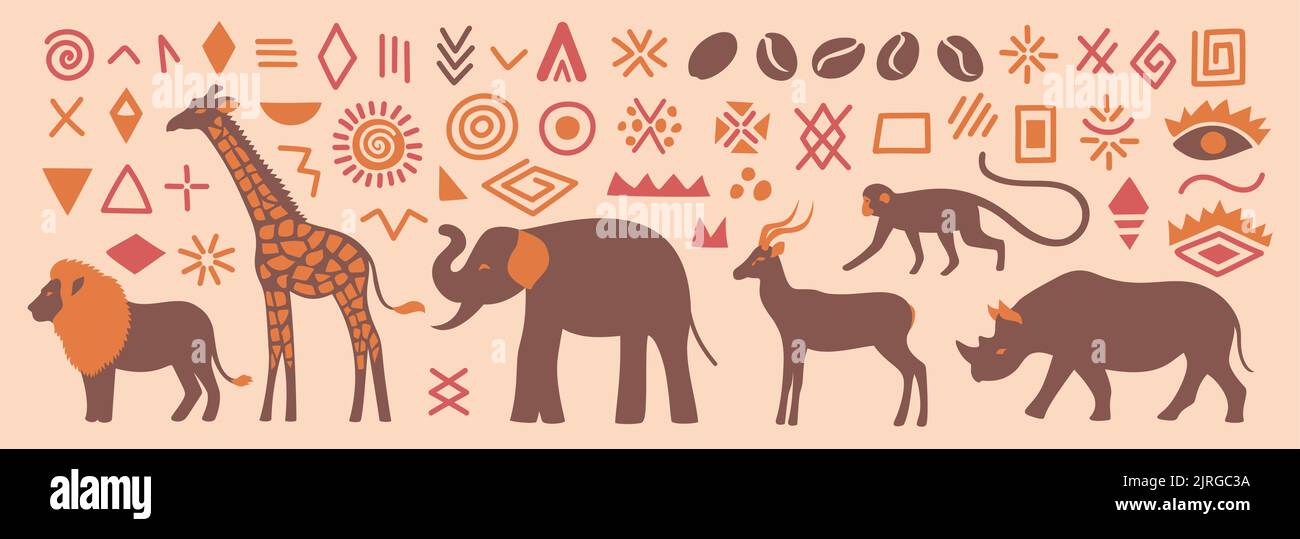 Abstract African set with abstract minimalist wild animals Stock Vector ...