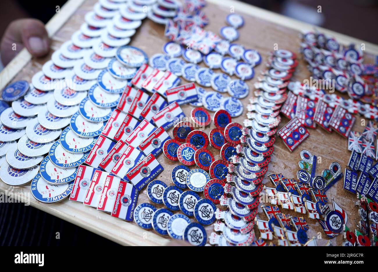 Close of Rangers Club pin badges ahead of the UEFA Champions League ...