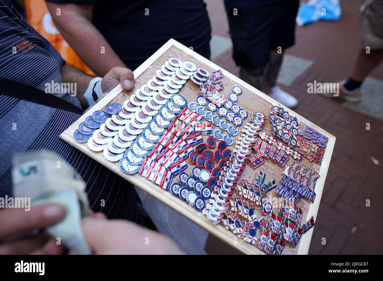 Close of Rangers Club pin badges ahead of the UEFA Champions League ...