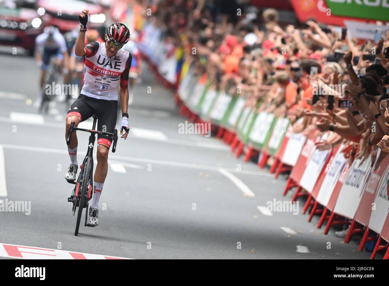 Spanish Marc Soler of UAE Team Emirates celebrates as he crosses the ...