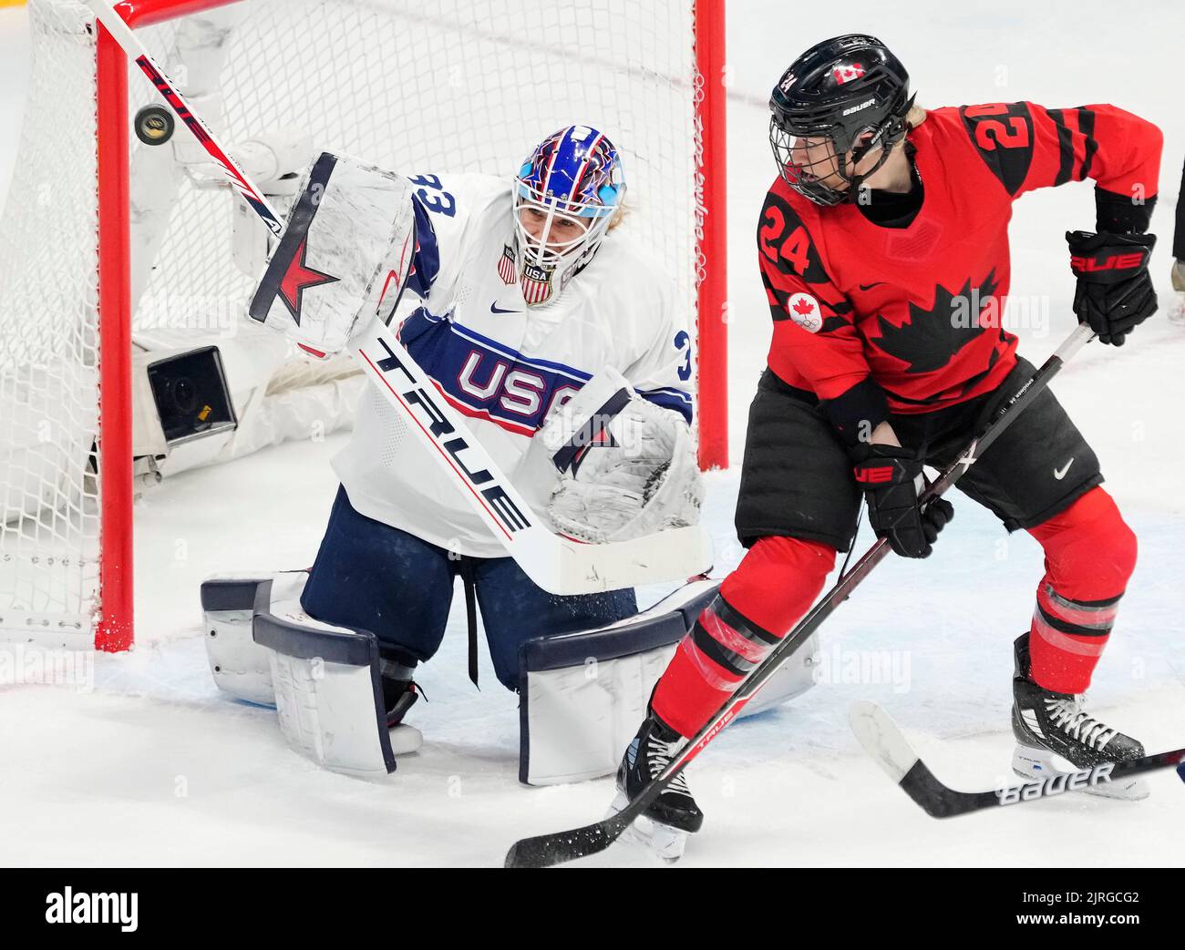 Team United States goalkeeper Alex Cavallini (33) makes a save as Team ...
