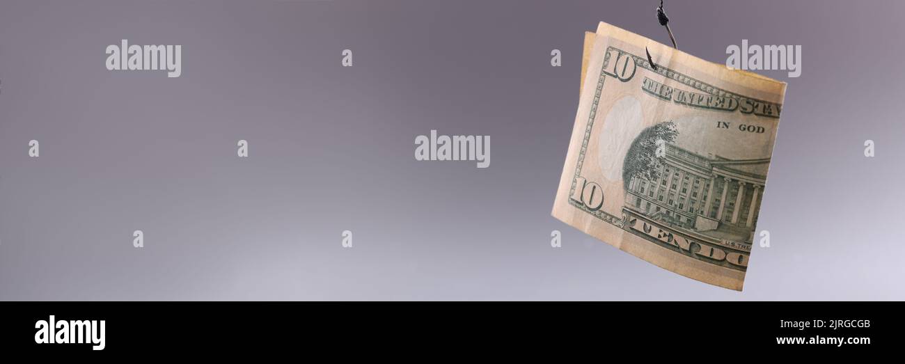 American currency banknote on hook, catch cash money Stock Photo - Alamy