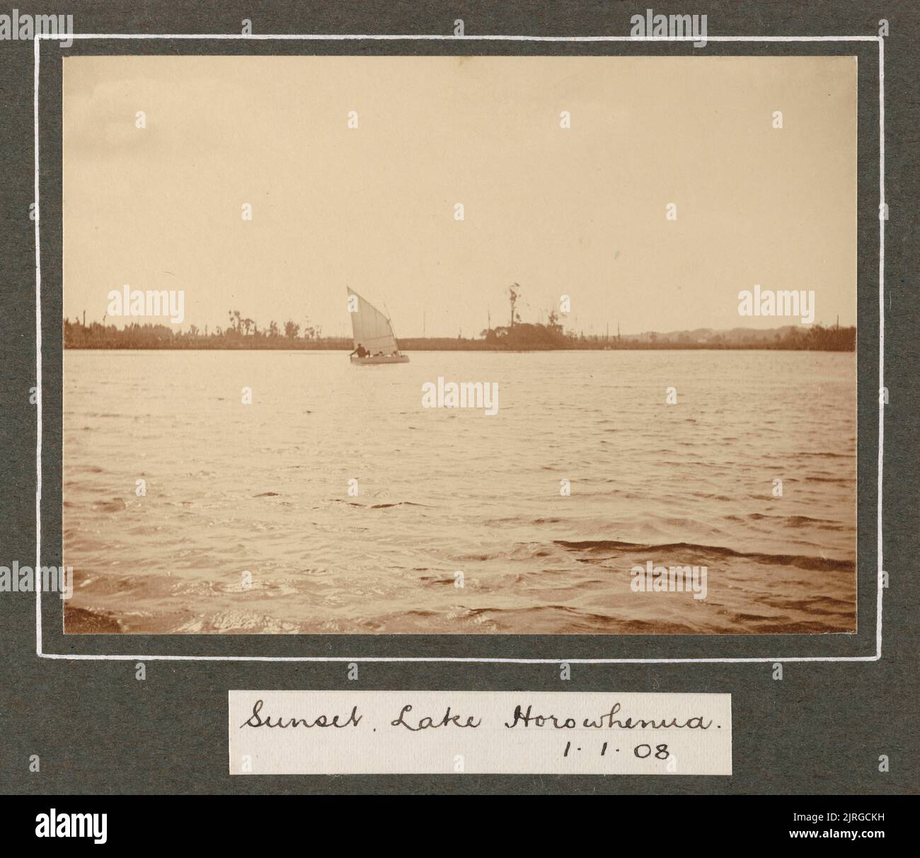 Sunset, Lake Horowhenua, 1 January 1908. From the album: Family ...