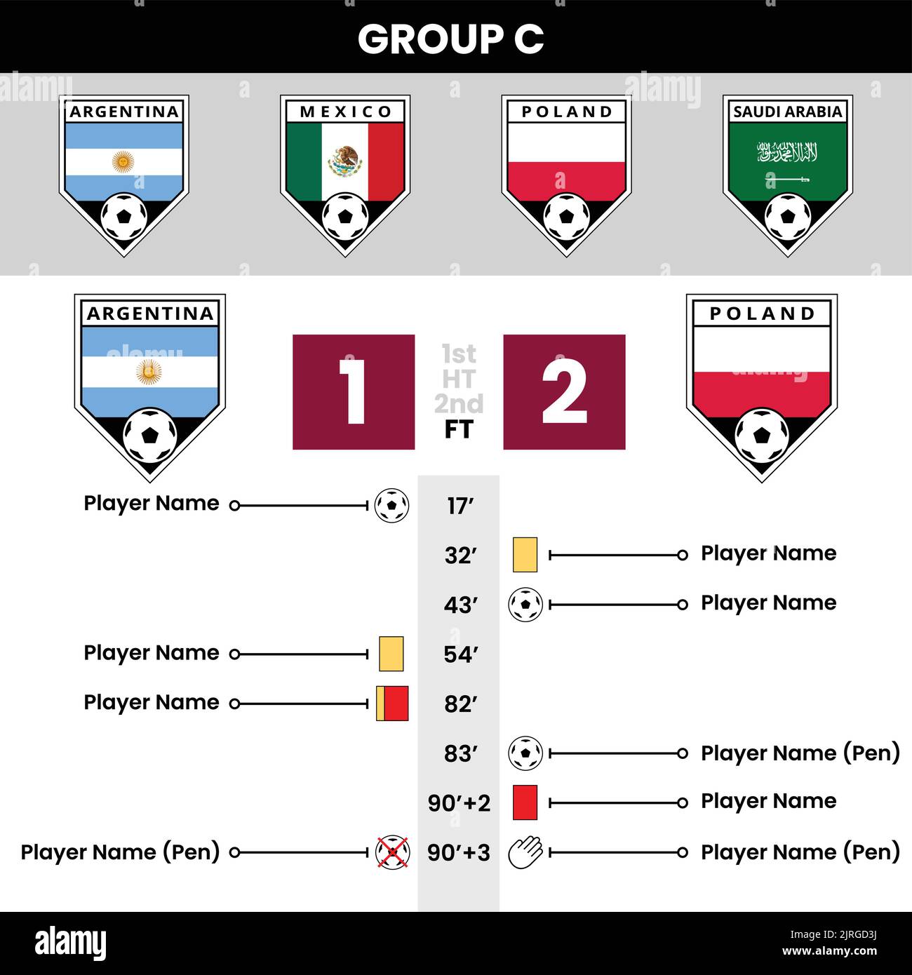 Football Match Events and Details with Angled Shield Team Badges Stock ...