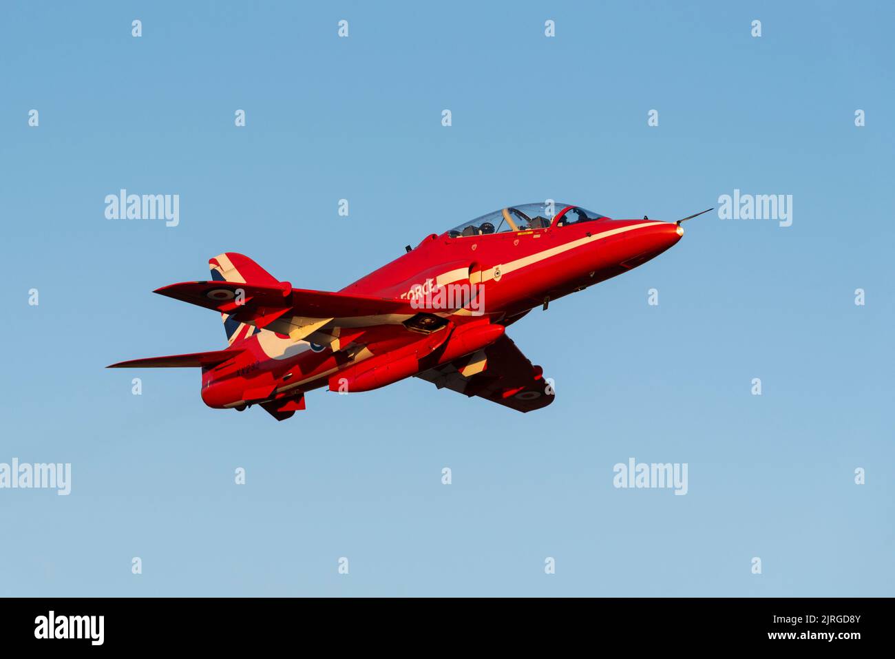 RAF Red Arrows BAe Hawk jet plane XX232 taking off from London Southend ...