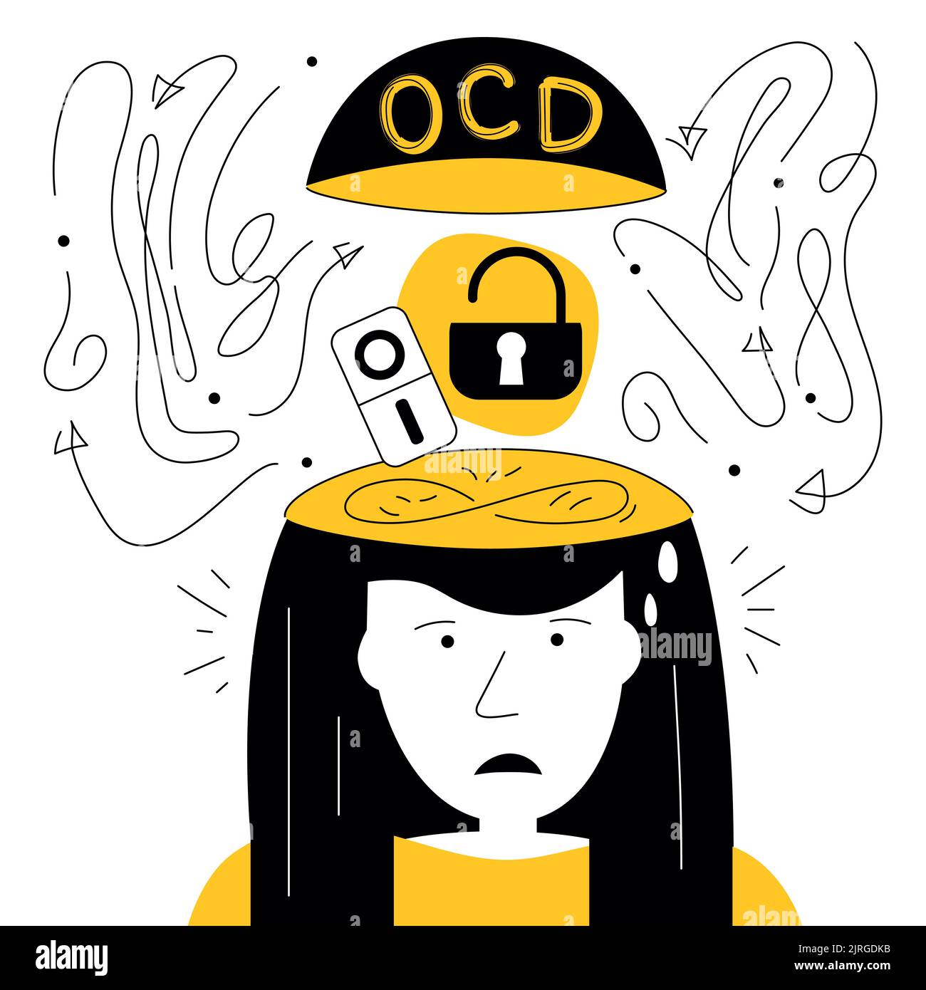 OCD symptoms, the girl has fear and intrusive thoughts for lock, ON or ...
