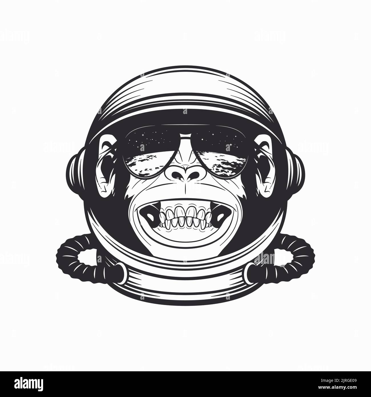 Vector Smiling Chimpanzee Ape with Astronaut Helmet, Funny Monkey with ...