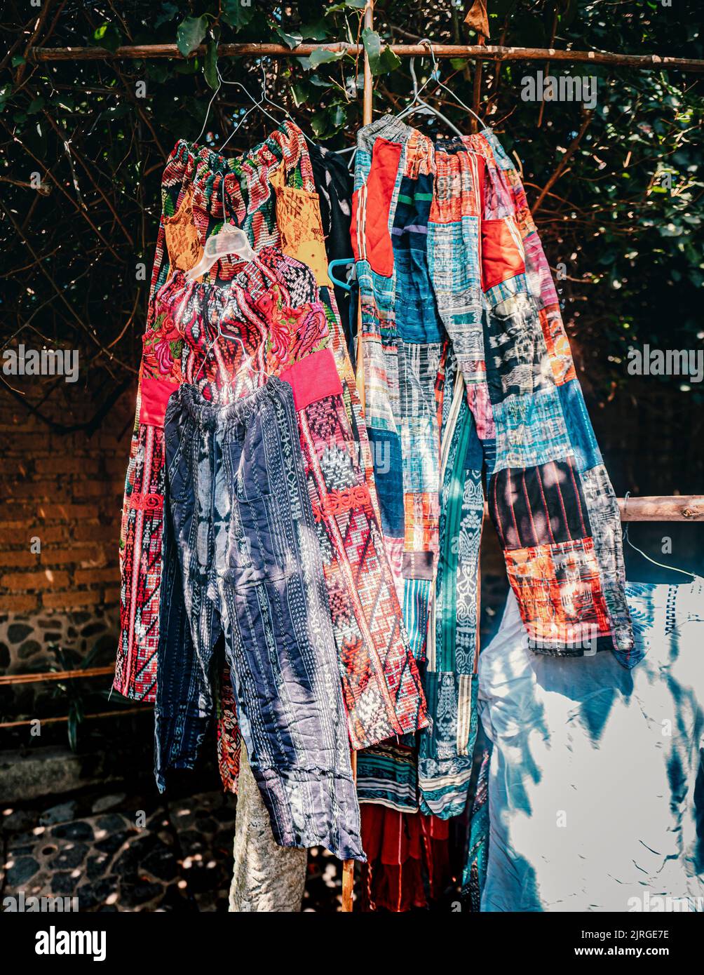 A vertical shot of traditional clothing of Guatemala on a street in ...