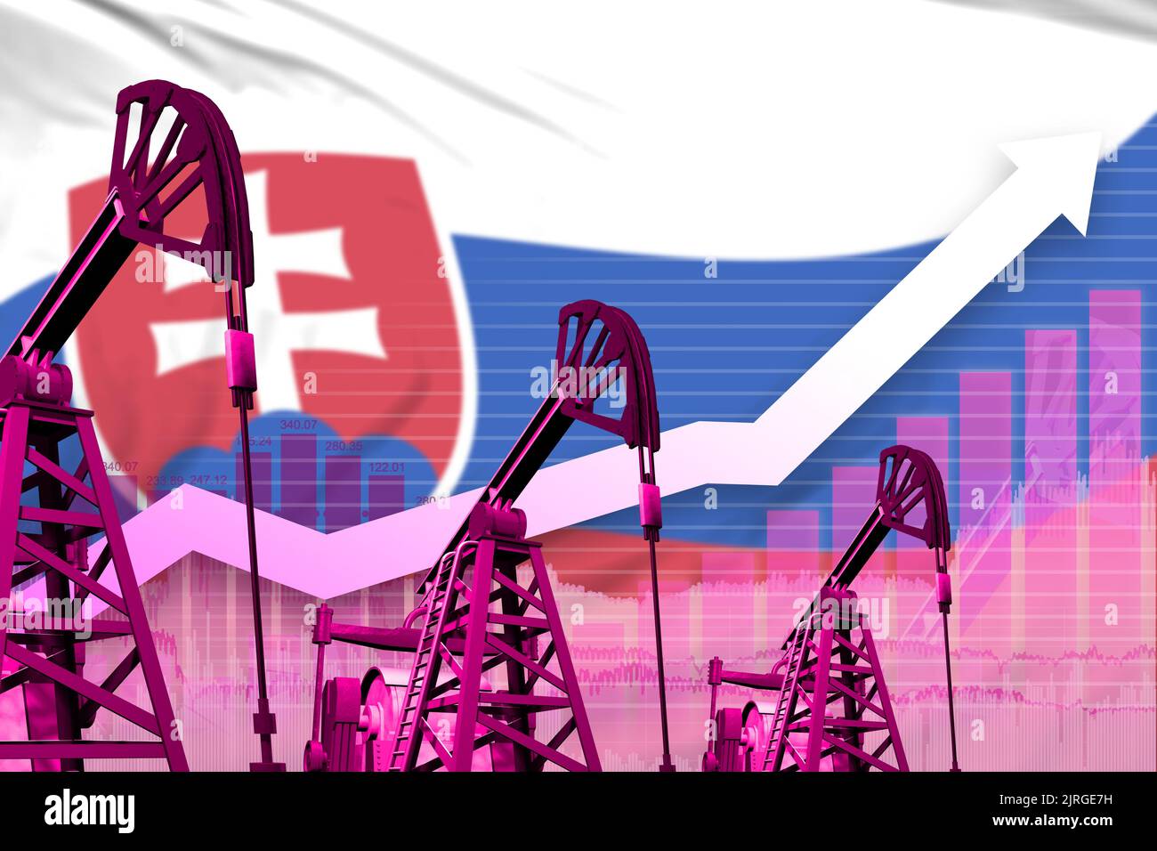 Slovakia oil industry concept, industrial illustration - rising up ...