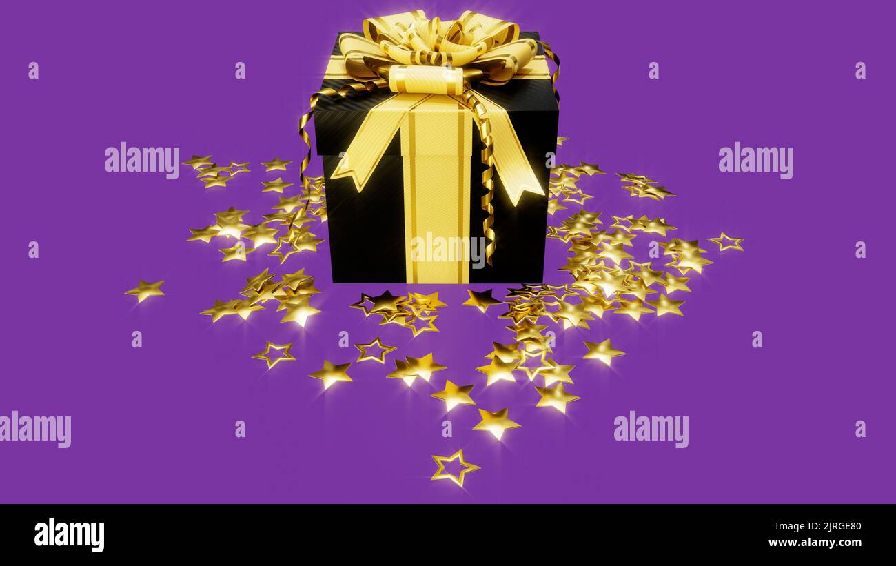 decorated surprise gift box with gold stars for black friday sale ...