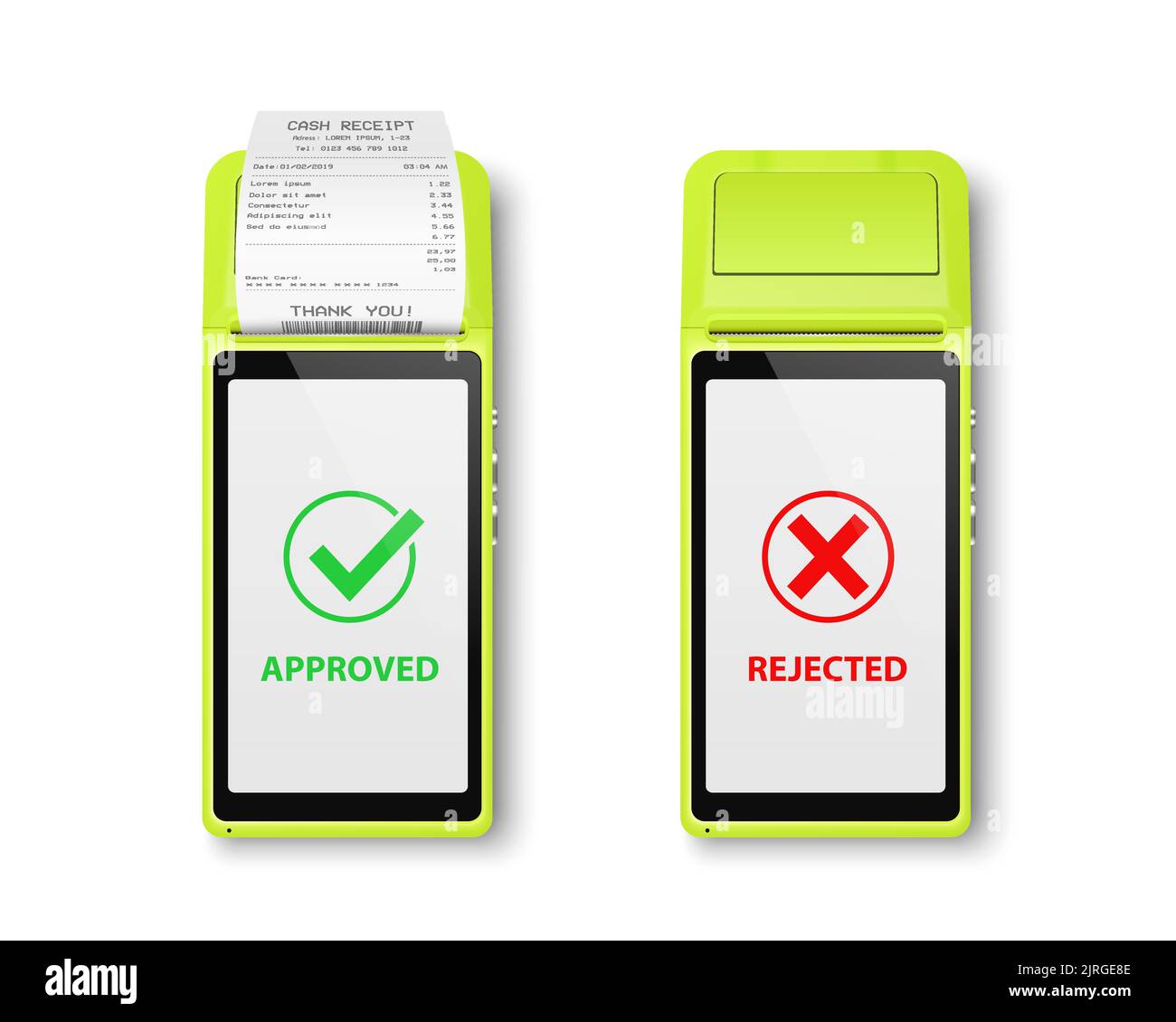 Vector 3d NFC Payment Machine, Approved and Rejected Status. Wi-fi ...
