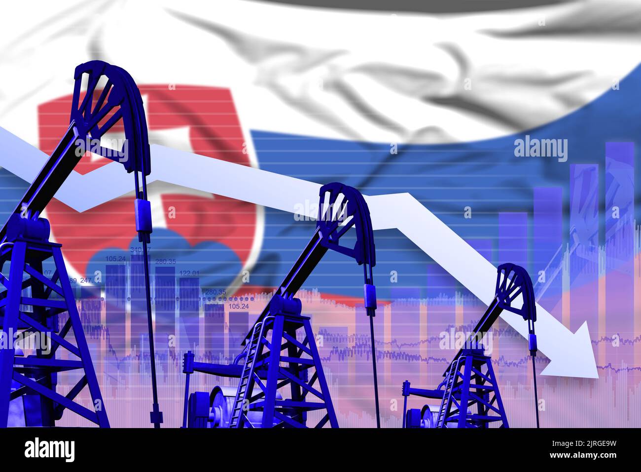 Slovakia oil industry concept, industrial illustration - lowering down ...