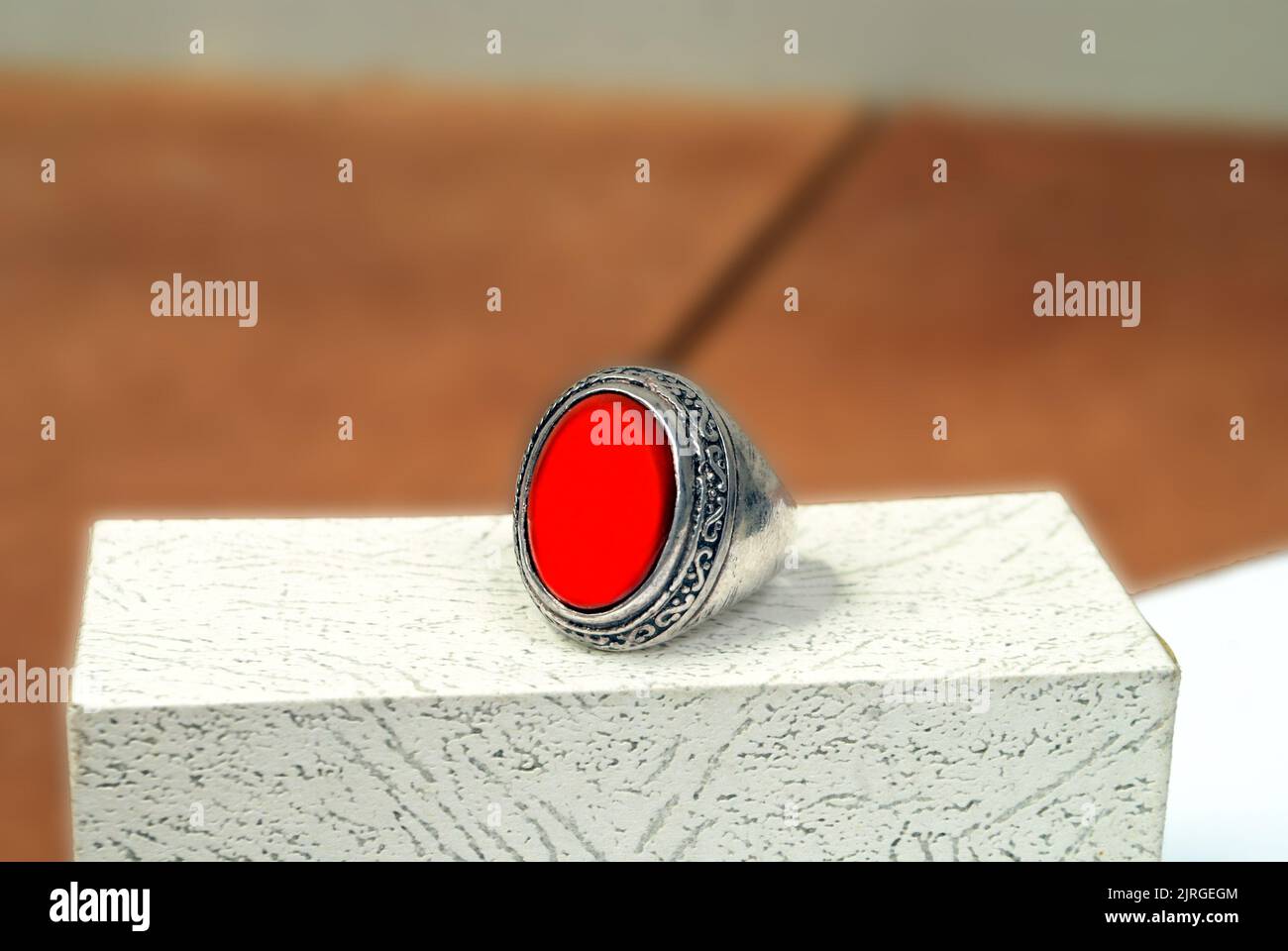 men spiritual stone ring isolated on white macro focus blurry ...