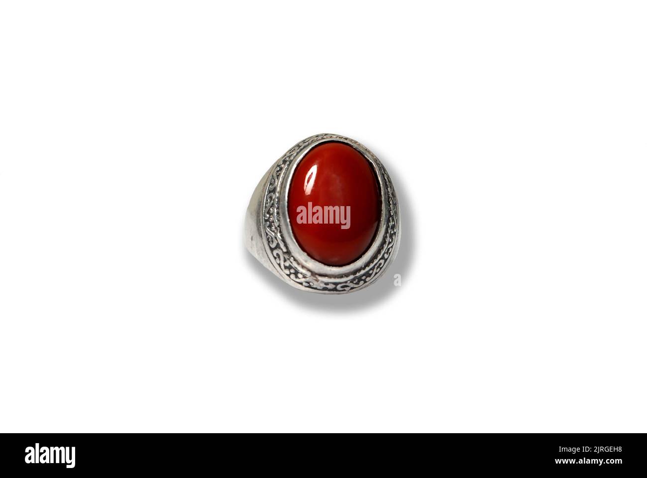 men spiritual stone ring isolated on white macro focus blurry ...