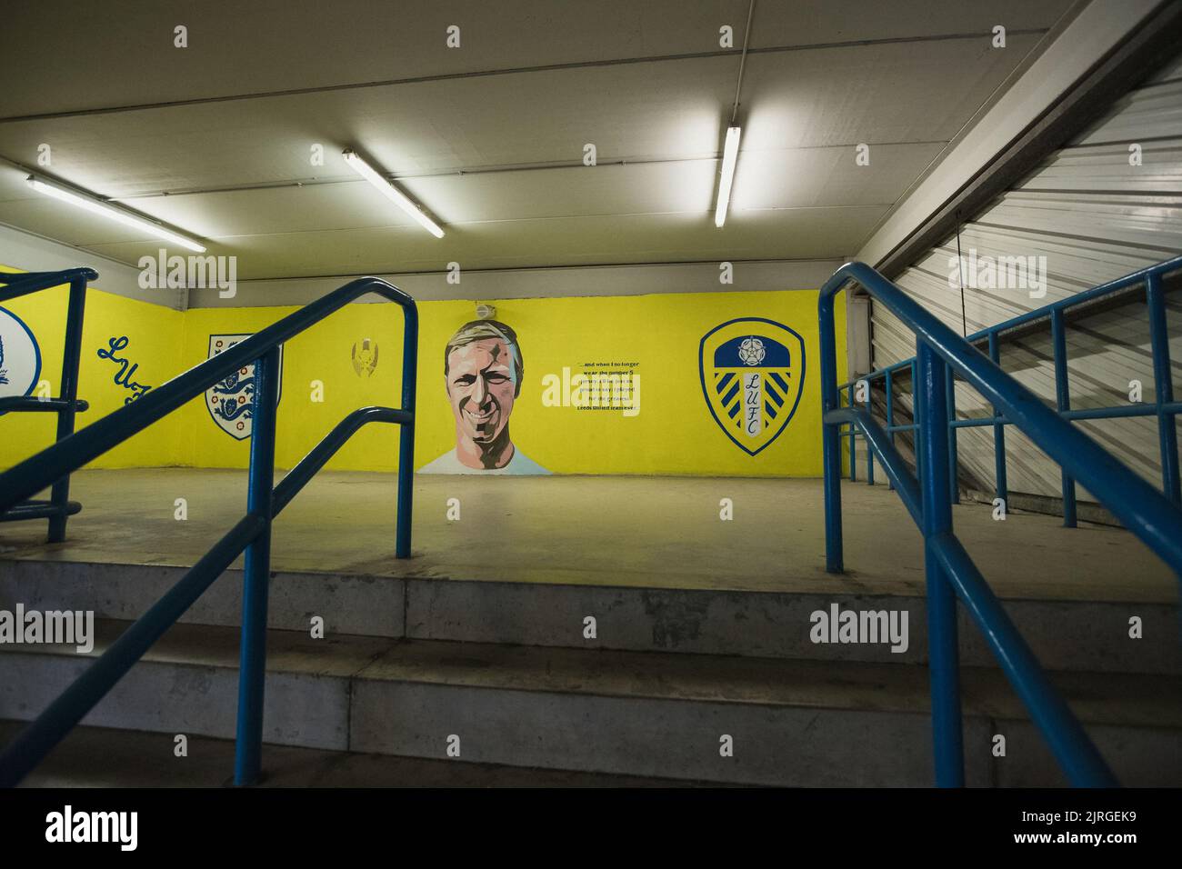 Walkways inside Elland Road Stadium are painted with ex Leeds United ...
