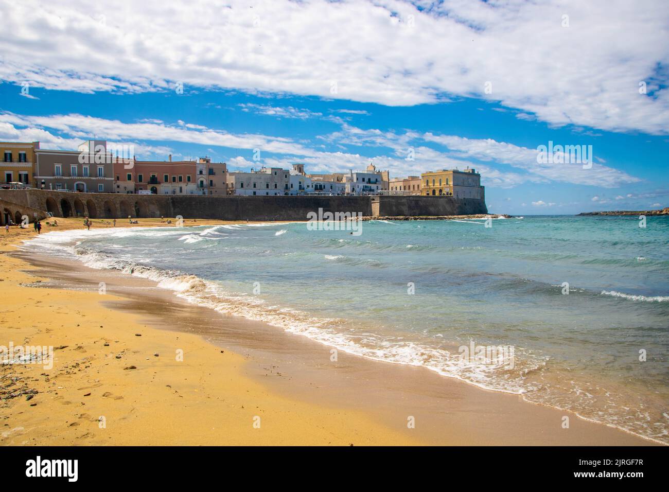 At Gallipoli, Italy, On 08/08/2022, the beach with the background of ...