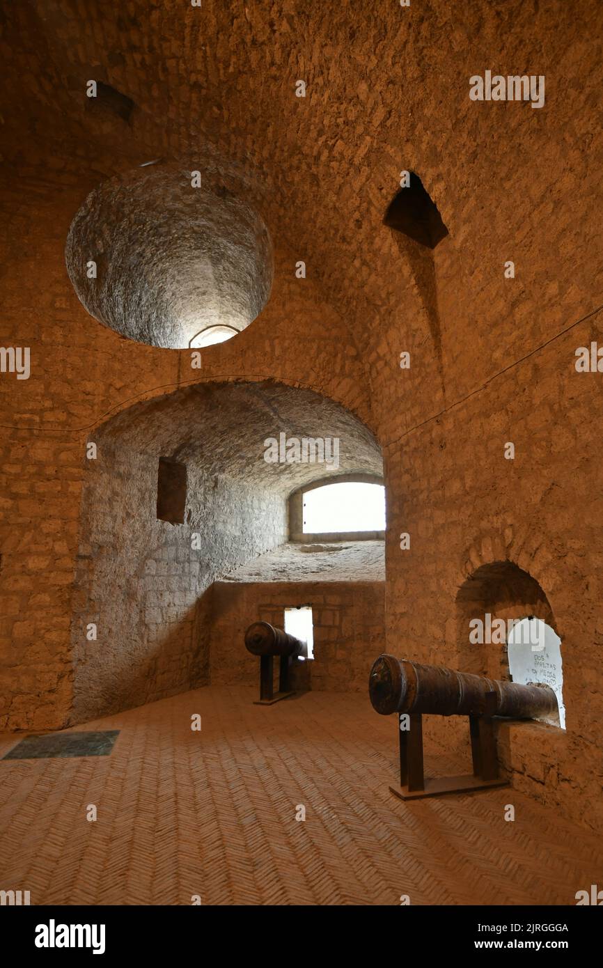 Ancient cannons in an interior room of Saint 'Elmo castle in Naples ...