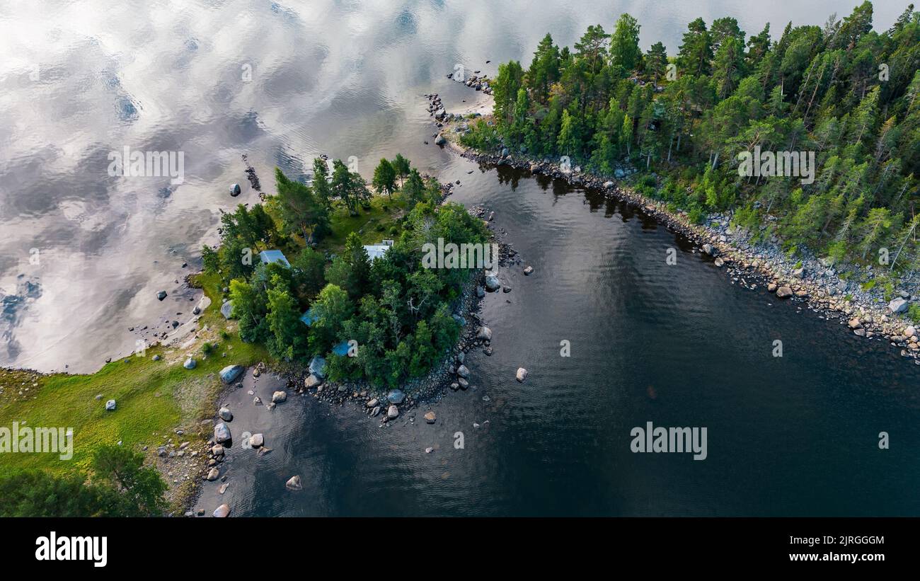 An aerial view of trees near the shore of the Finnish Archipelago Stock ...