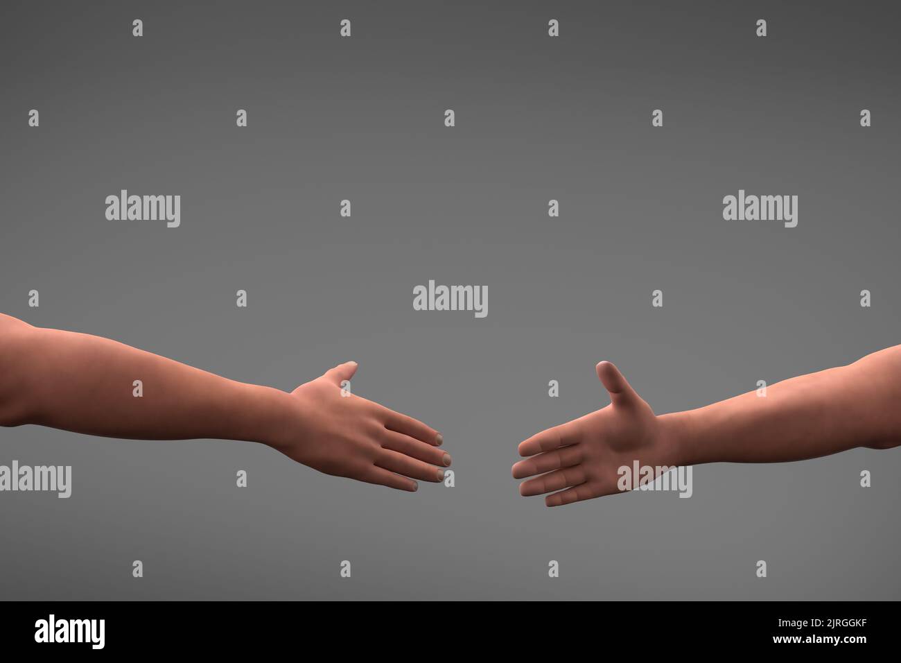 two hands reaching out to each other for handshake on gray background ...