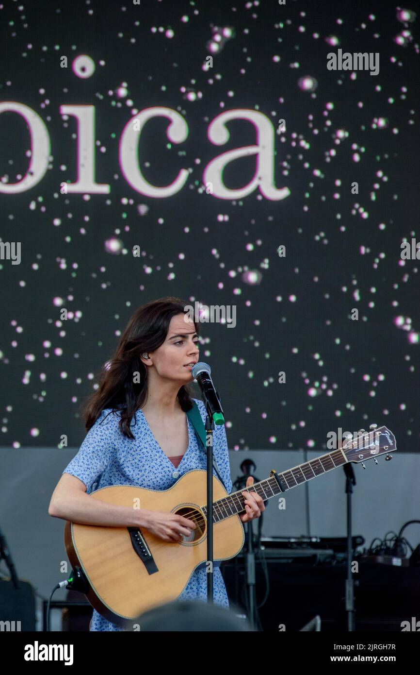 A vertical shot of Valeria Stoica singing in her live concert at ...