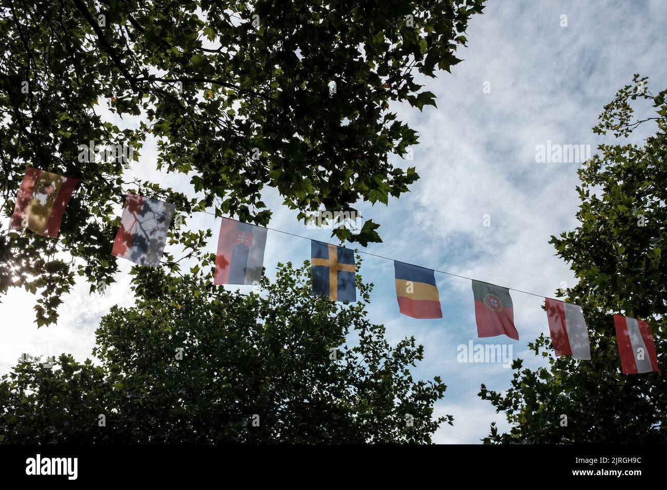 flags of european countries hang on the street Stock Photo - Alamy