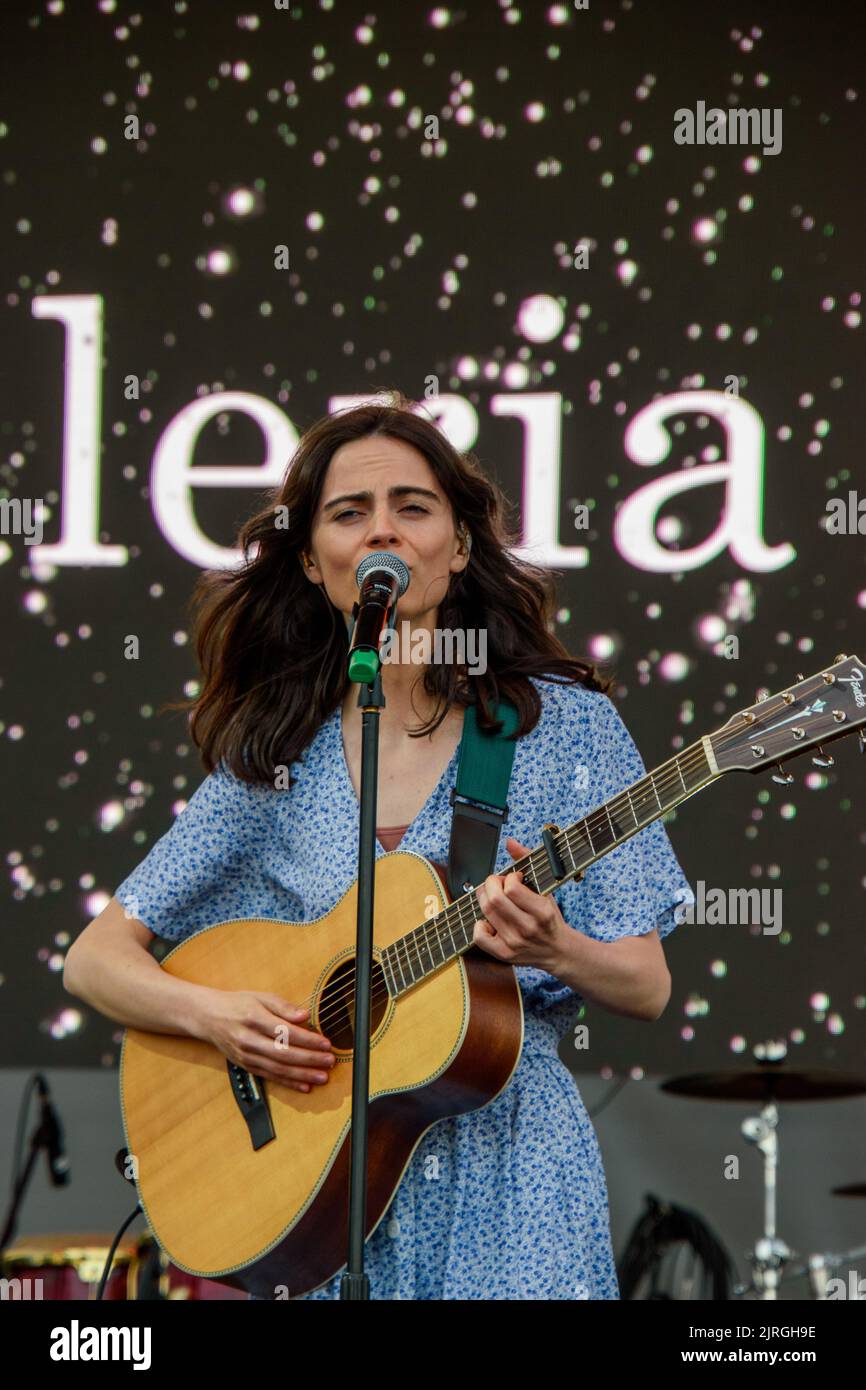 A vertical shot of Valeria Stoica singing at her live concert at ...