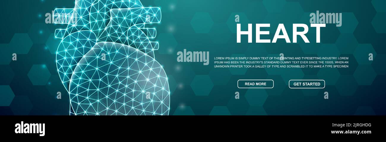 Heart 3d low poly symbol for head promotion banner. Cardiology design template illustration ...