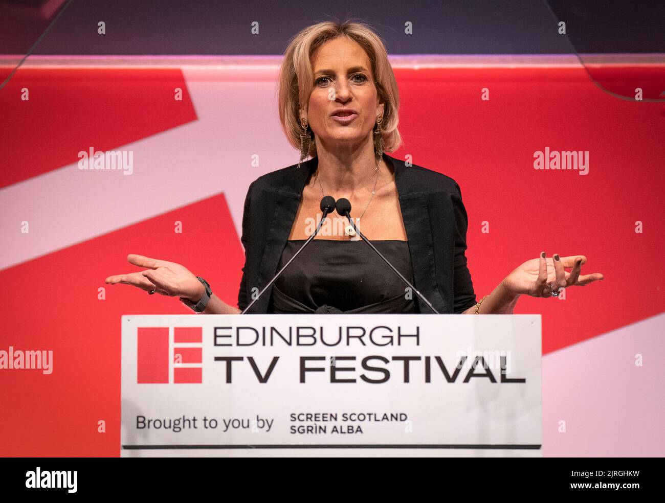 Journalist Emily Maitlis rehearsing ahead of delivering the 2022 ...