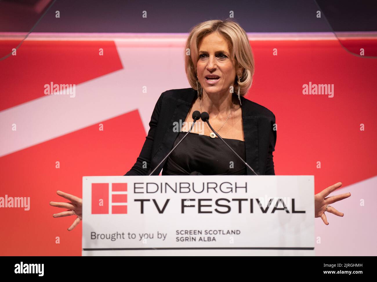 Journalist Emily Maitlis rehearsing ahead of delivering the 2022 ...