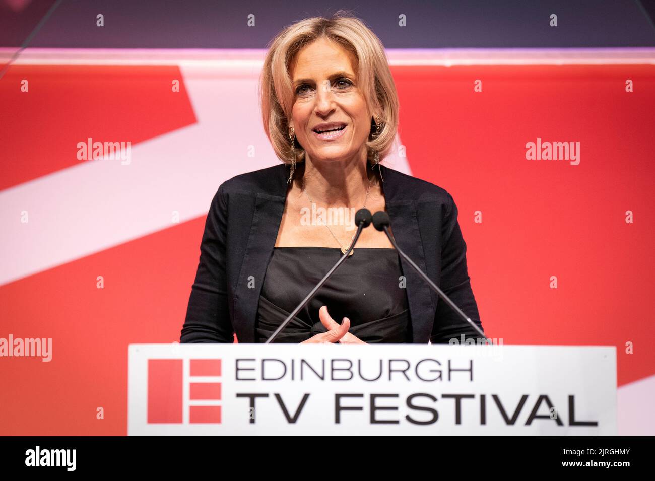 Journalist Emily Maitlis rehearsing ahead of delivering the 2022 ...