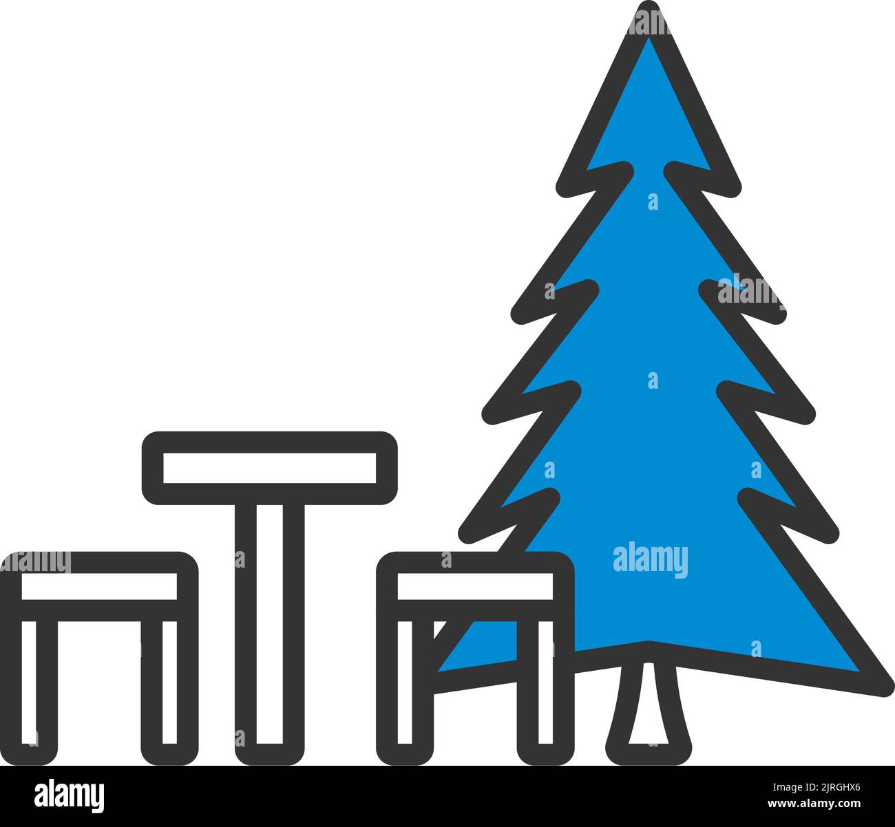 Icon Of Park Seat And Pine Tre. Editable Bold Outline With Color Fill ...