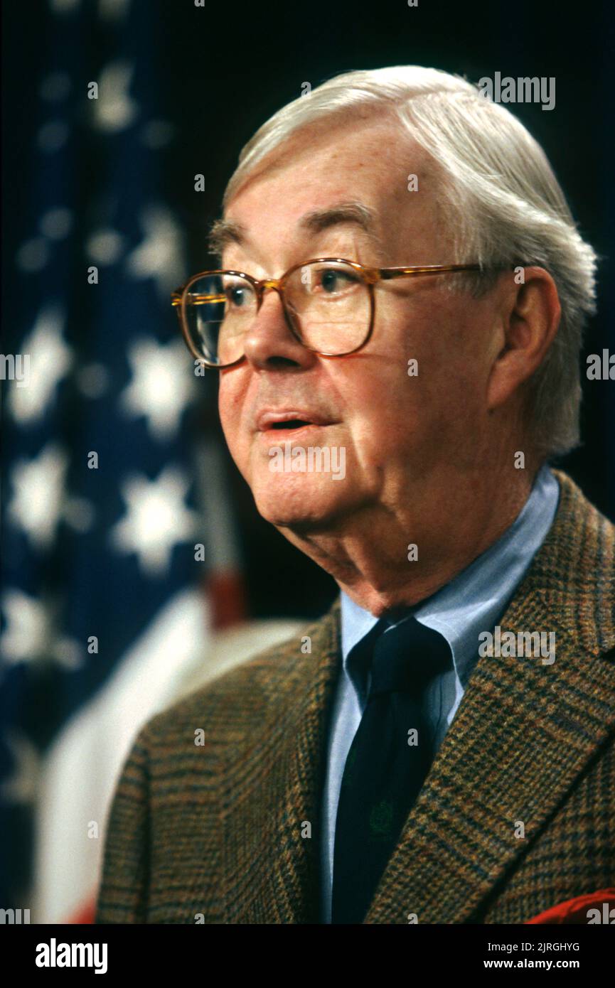 U.S. Senator Daniel Patrick Moynihan of New York, during a news ...