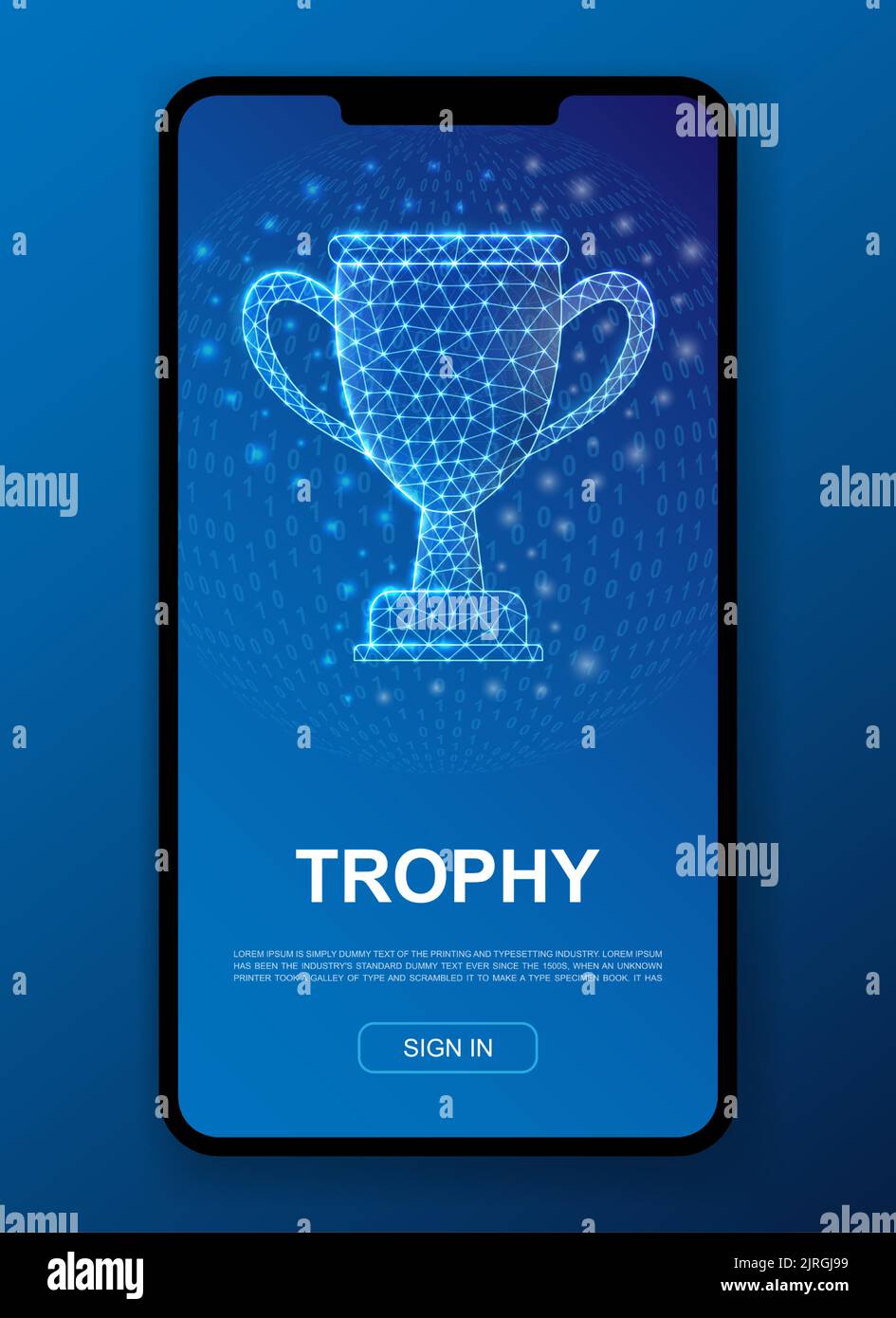 Trophy cup 3d polygonal symbol for UI, UX design template. Low poly Award illustration for ...